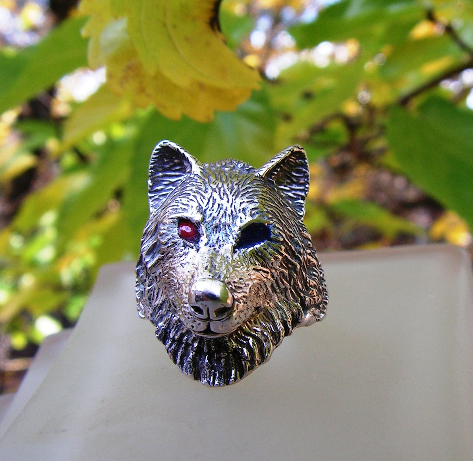 Wolf Ring With Red and Blue Eyes in Sterling Silver - Etsy