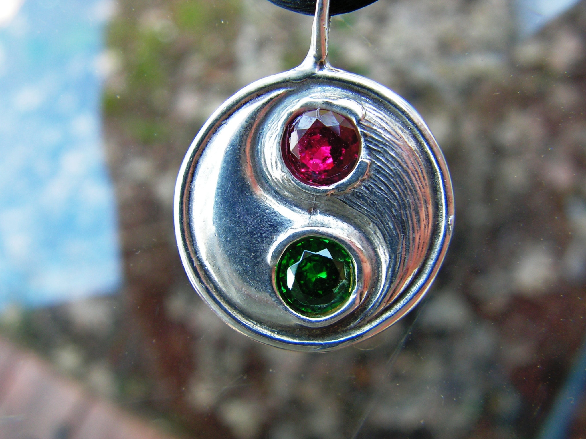 Yin Yang Pendant With Emerald and Ruby in Sterling Silver | Etsy