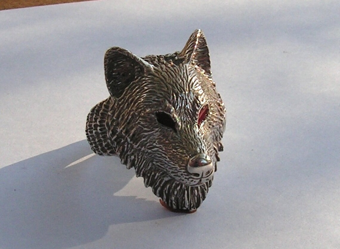 Wolf Ring With Red Eyes in Sterling Silver - Etsy