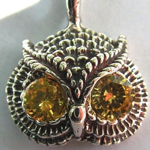 Owl Pendant With Citrine Eyes in Sterling Silver - Etsy