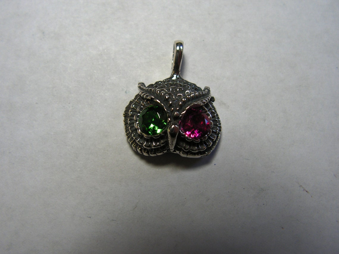 Owl Pendant With Ruby and Emerald in Sterling Silver - Etsy