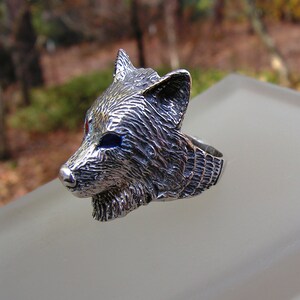 Wolf Ring With Red and Blue Eyes in Sterling Silver - Etsy