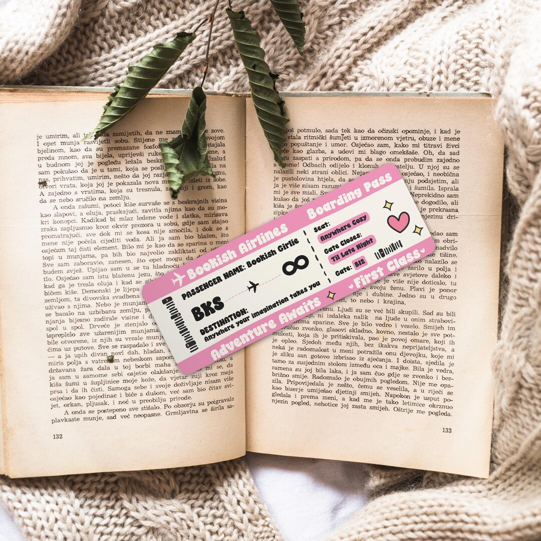 Bookish Boarding Pass Bookmark, Plane Ticket Bookmark, Cute Bookmark ...