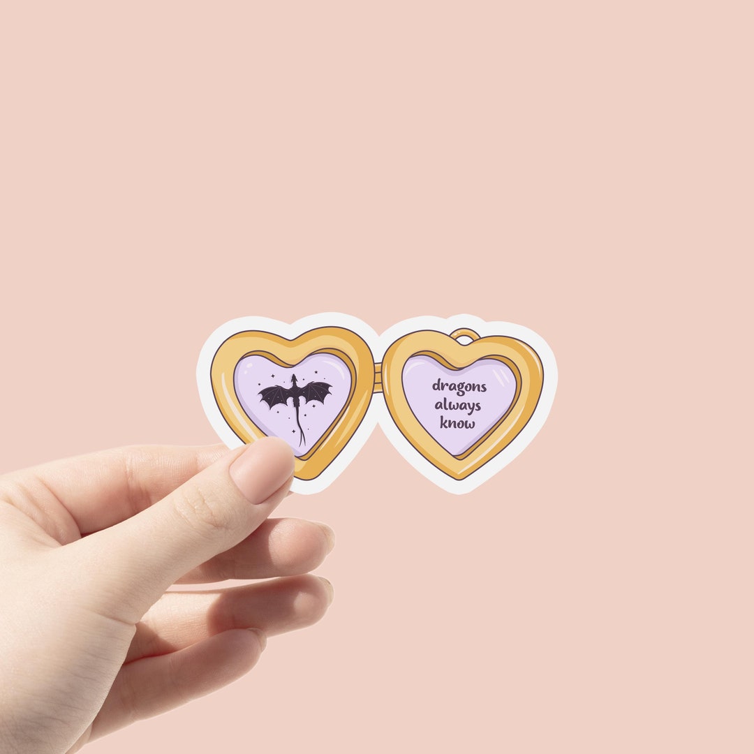 Dragons Always Know Heart Locket Sticker, Fantasy Romantasy Reader ...