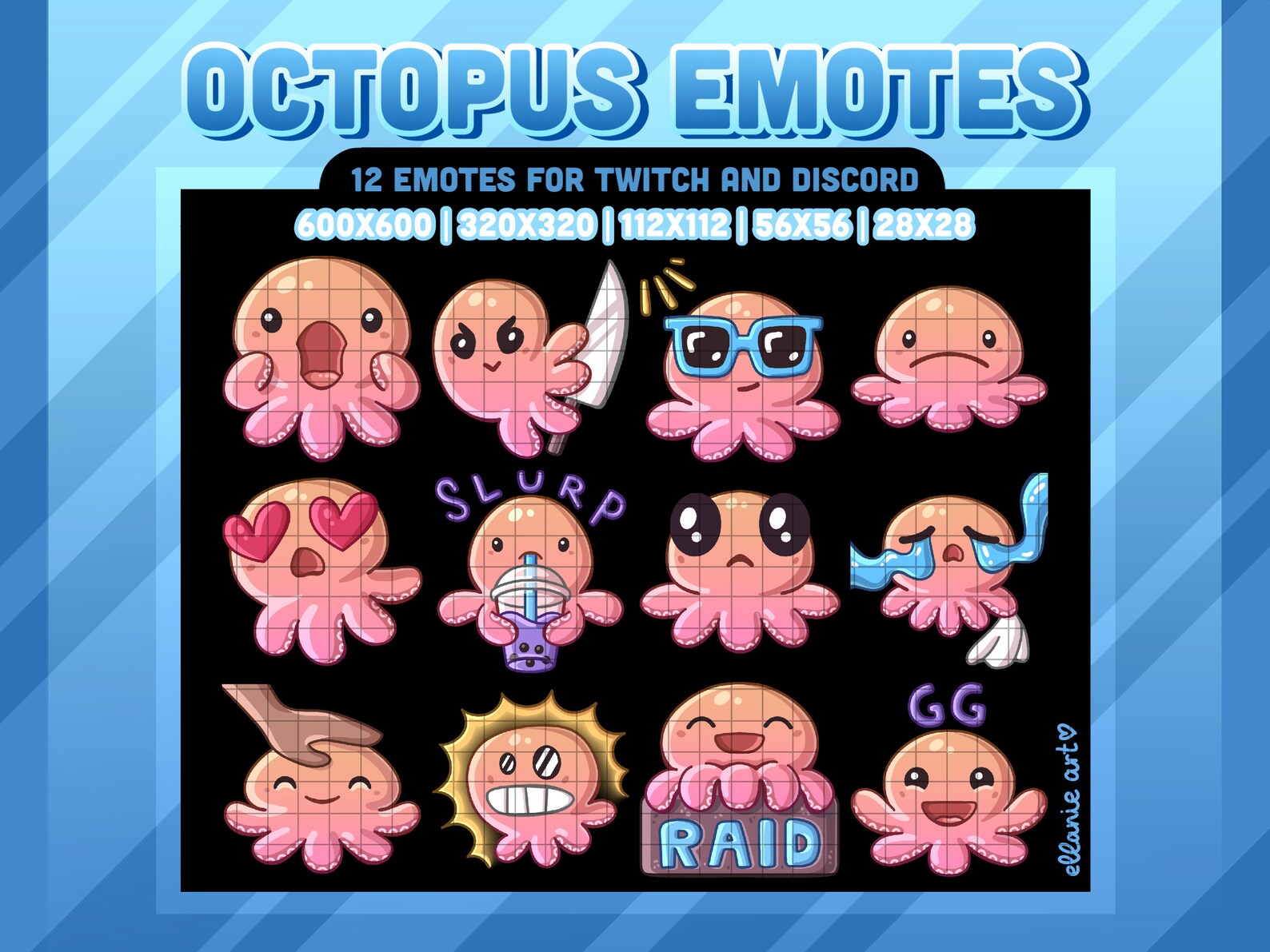 Octopus Emotes (12) | Cute Summer Emotes | Twitch Emotes | Discord ...