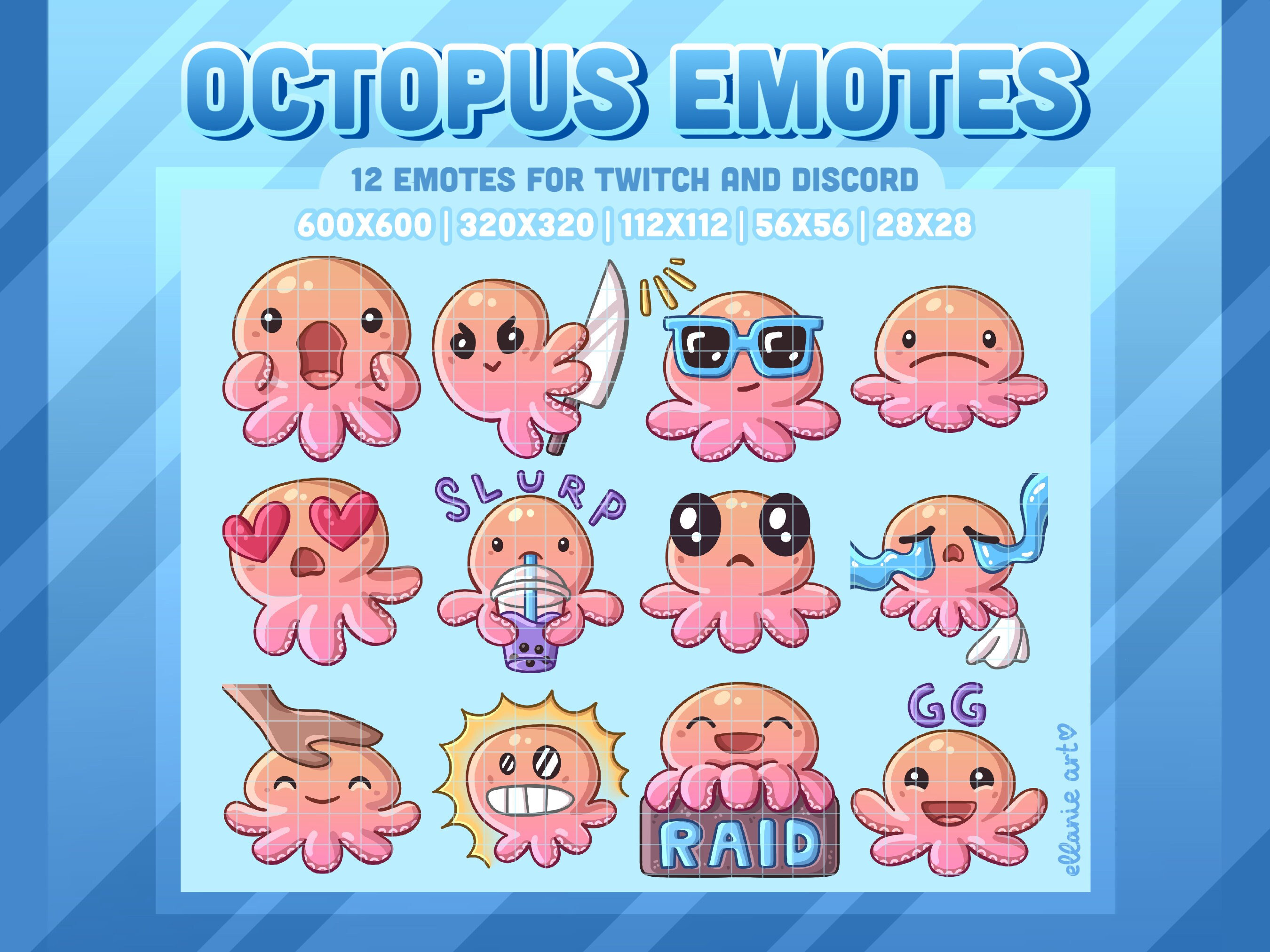 Octopus Emotes (12) | Cute Summer Emotes | Twitch Emotes | Discord ...