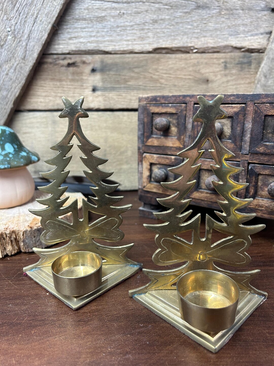 Vintage Brass Christmas Tree Candlestick Holders - Etsy