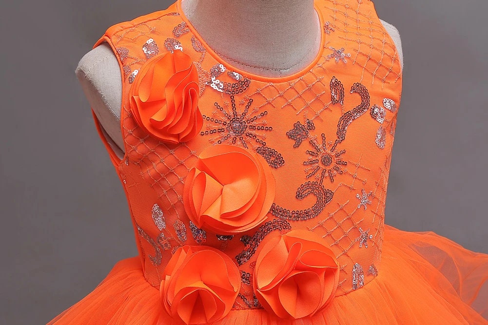 Western Style Ball Gown Flower Girl Dress Orange Wedding Party Layered Styling Dresses Etsy