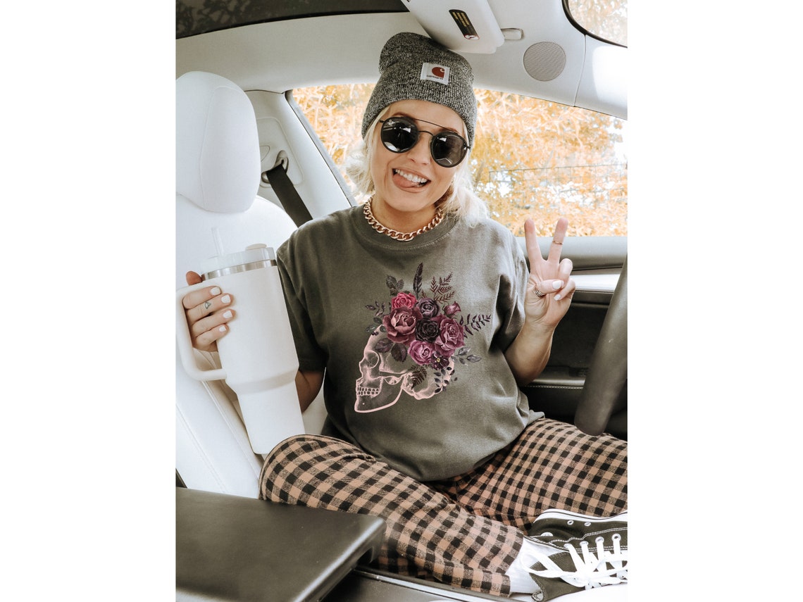 Floral Skull Shirt, Sugar Skull Shirt, Whimsigoth Shirt, Whimsigoth ...