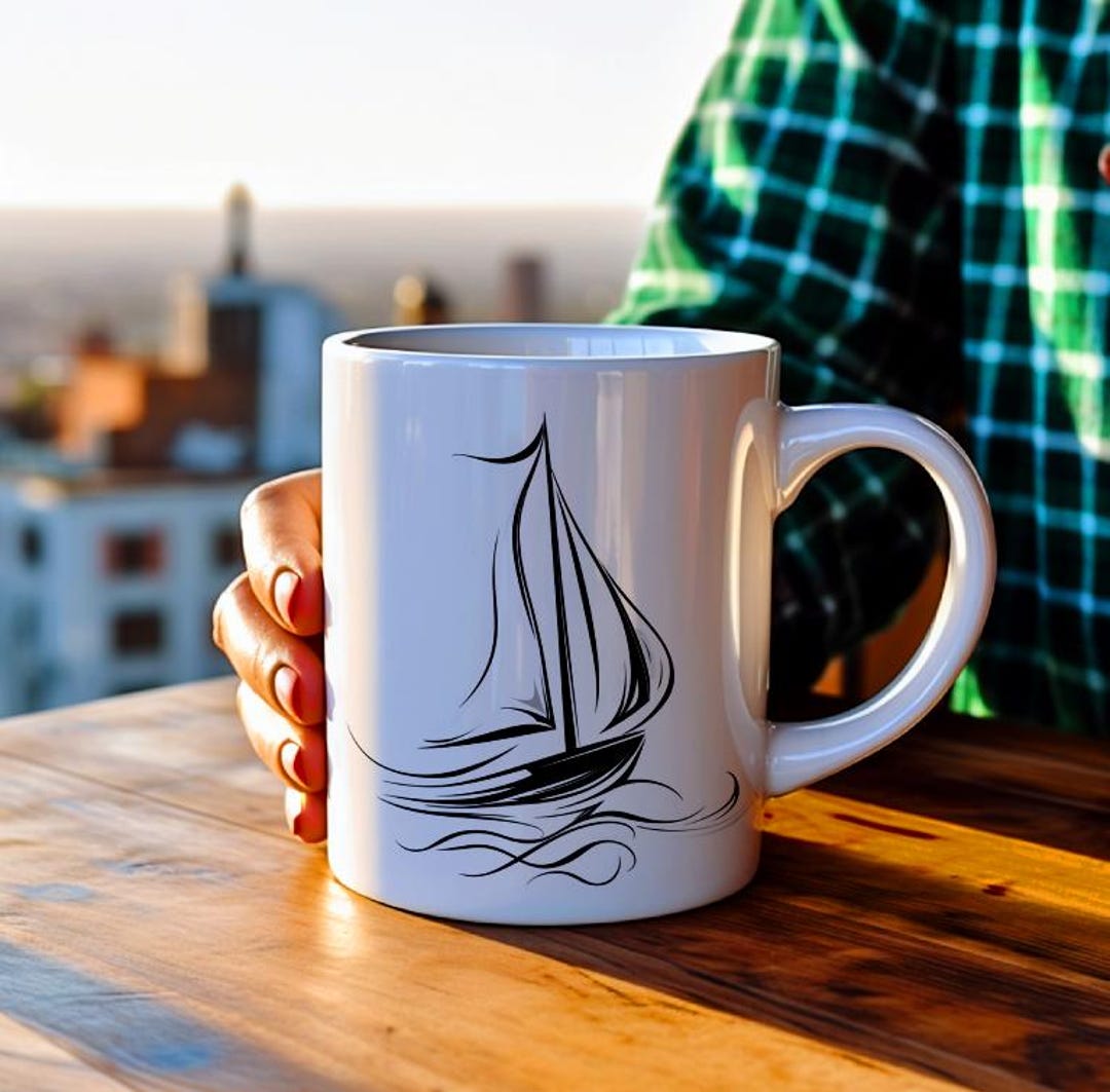 Sailboat Mug, Minimalist Mug, Cute Boat Cup, Sailing Cup, Ship Lover ...
