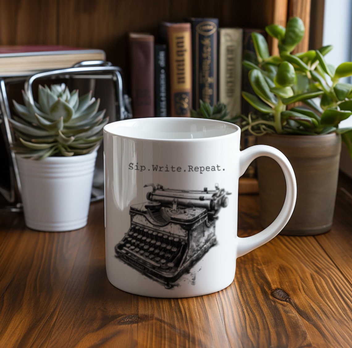 Vintage Typewriter Mug, Sip Write Repeat Mug, Writers Cup, Gift for ...
