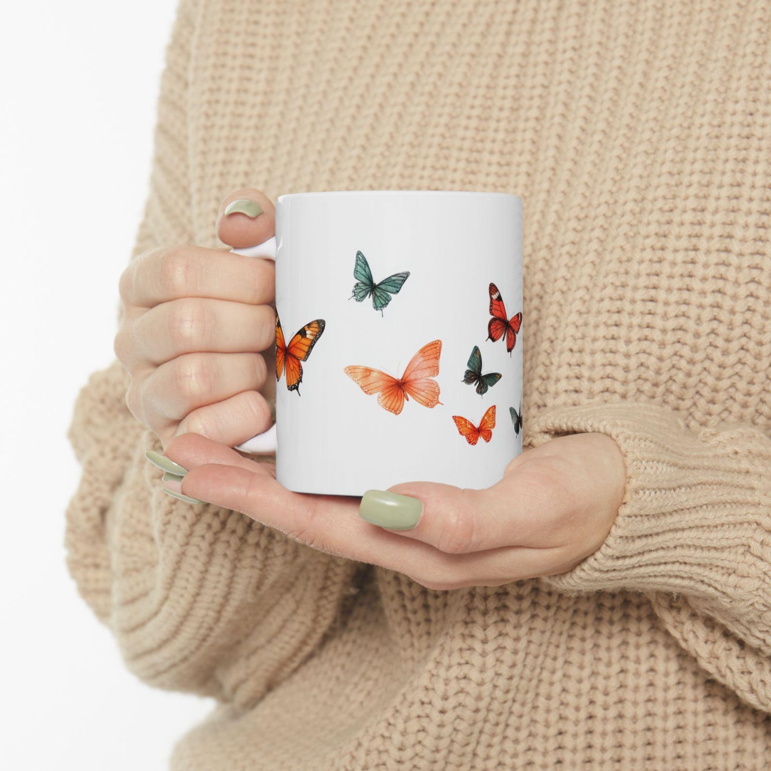 Cute Butterfly Mug, Colorful Butterflies, Nature Lover Mug, Cartoon ...