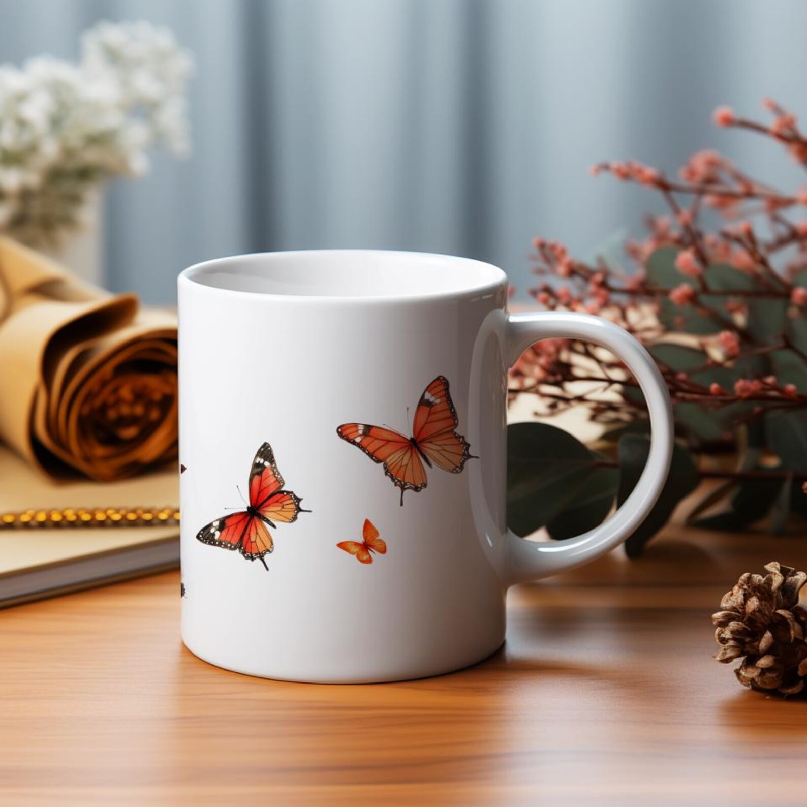 Cute Butterfly Mug, Colorful Butterflies, Nature Lover Mug, Cartoon ...