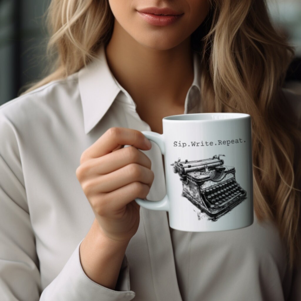 Vintage Typewriter Mug, Sip Write Repeat Mug, Writers Cup, Gift for ...