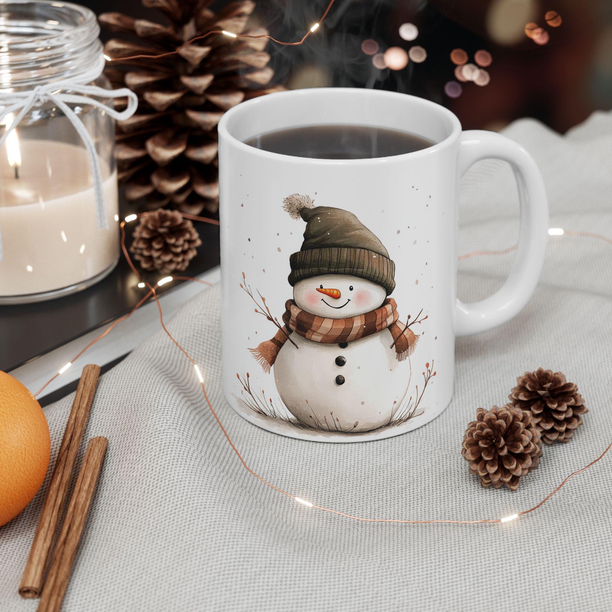 Snowman Mug, Frosty Snowman, Cute Winter Mug, Snow Themed Cup, Holiday ...