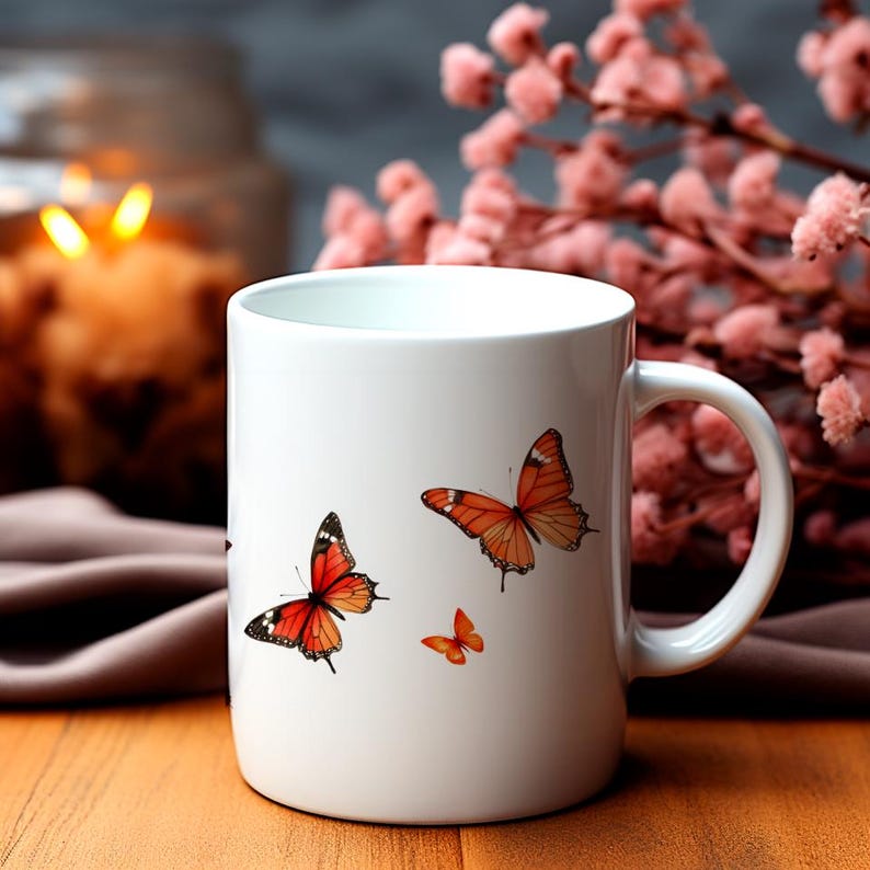 Cute Butterfly Mug, Colorful Butterflies, Nature Lover Mug, Cartoon ...