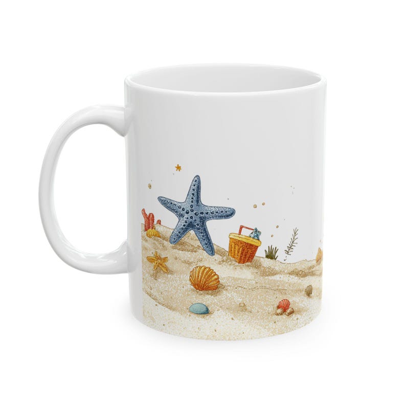 Beach Sand Mug: Coastal Starfish & Sandcastle Design, 11oz Ceramic - Etsy