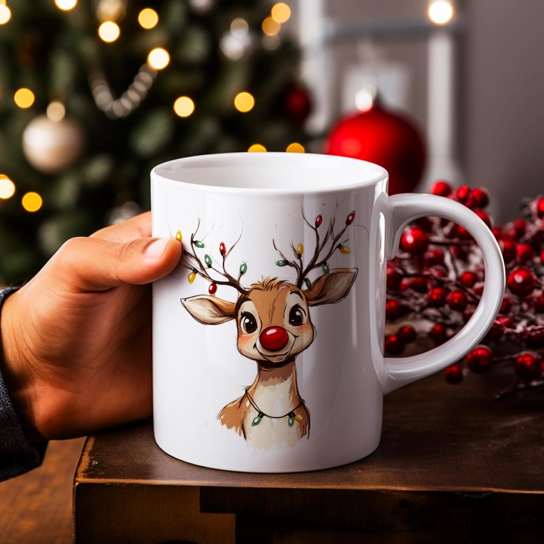 Rudolph Mug, Red Nosed Reindeer, Christmas Themed, Santa's Reindeer ...