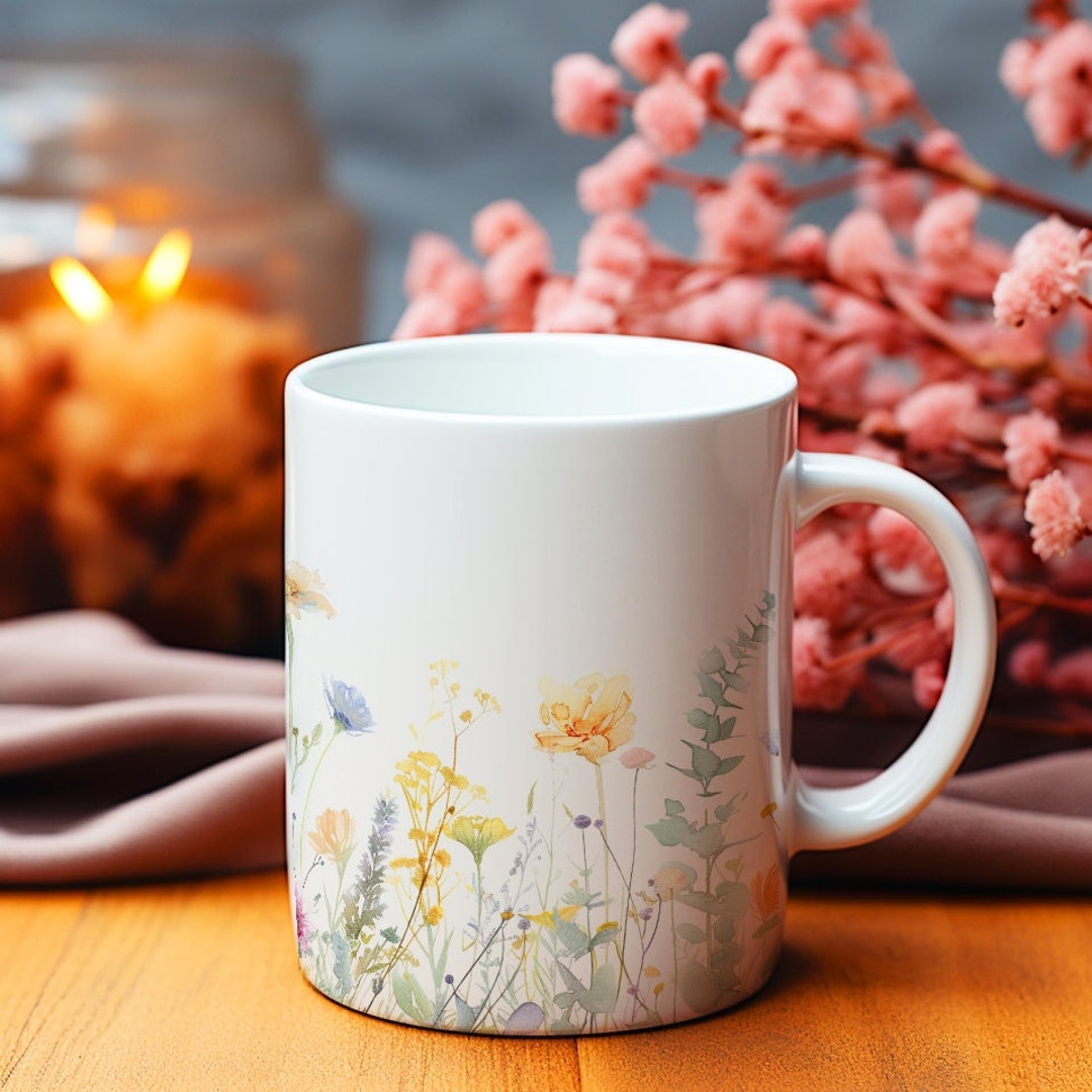 Wildflower Mug, Pressed Flower Print, Pastel Floral Cup, Watercolor ...