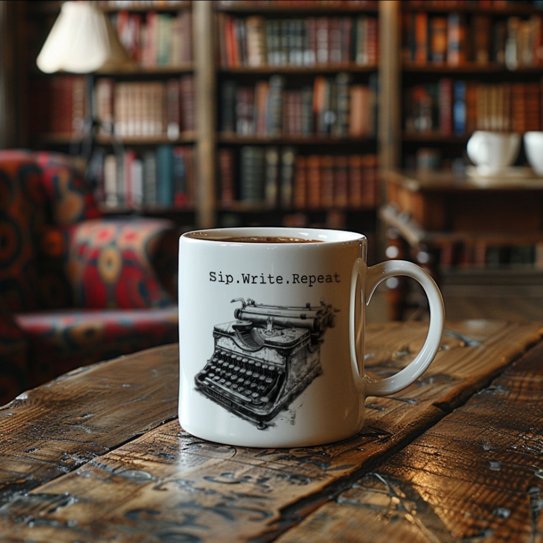 Vintage Typewriter Mug, Sip Write Repeat Mug, Writers Cup, Gift for ...