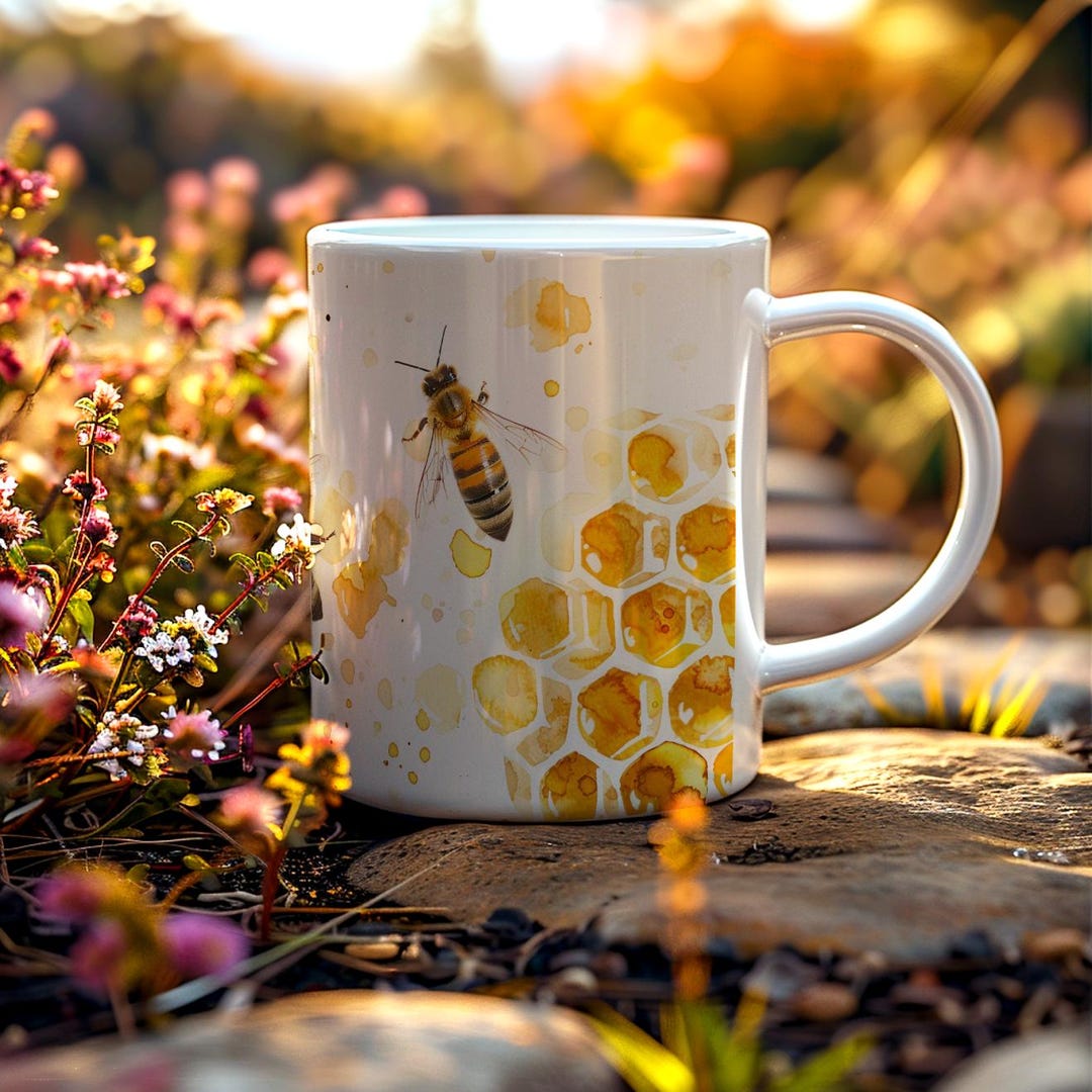 Bumble Bee Mug, Honey Bee Mug, Honey Comb Cup, Garden Lover, Nature ...