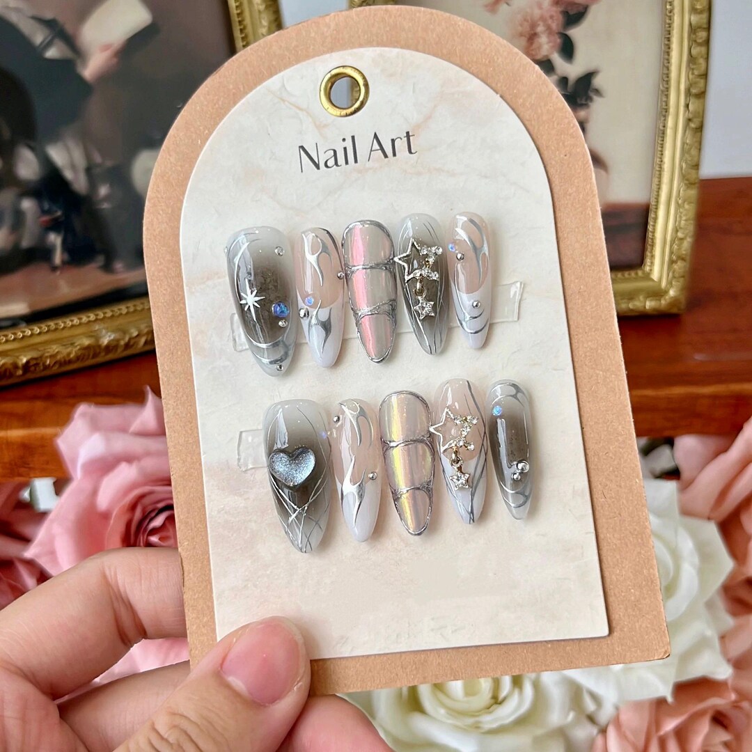 Y2k Galaxy Star Sparkle Press on Nails Handmade Nail Piecespress on ...