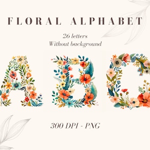 26 PNG, Watercolor Spring Floral Alphabet Collection Clipart, Alphabet ...