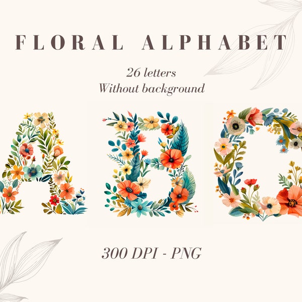 Floral Alphabet Clipart - Etsy UK