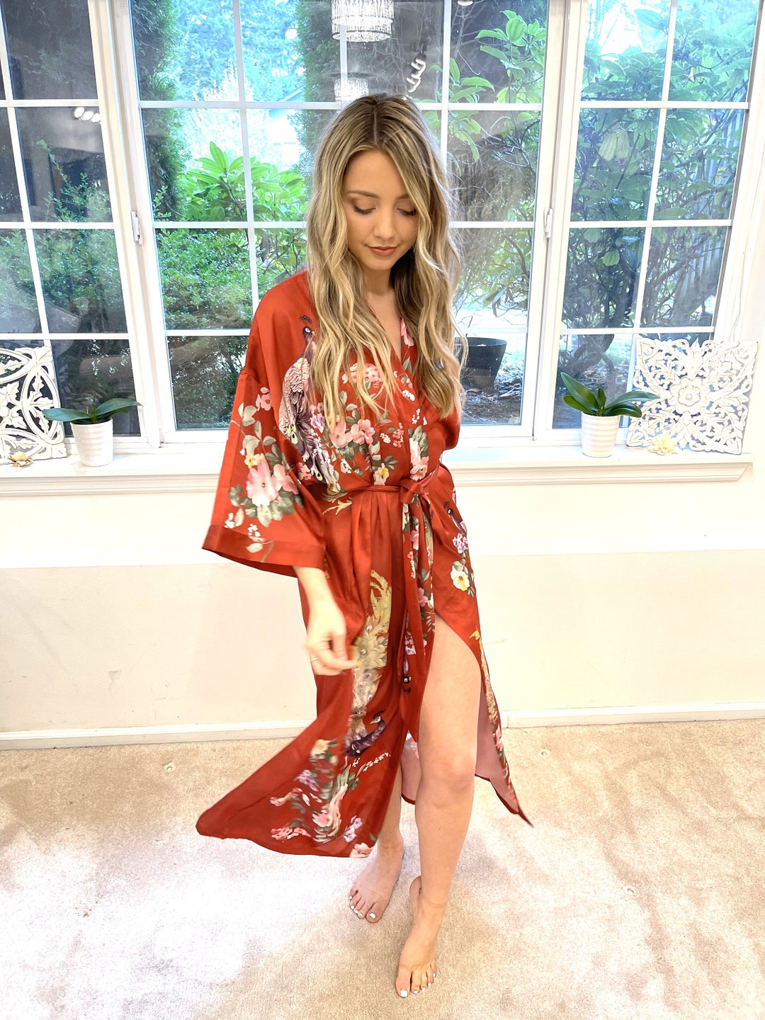 Long Soft Lightweight Silky Kimono Robe for Women, Luxury Japanese ...