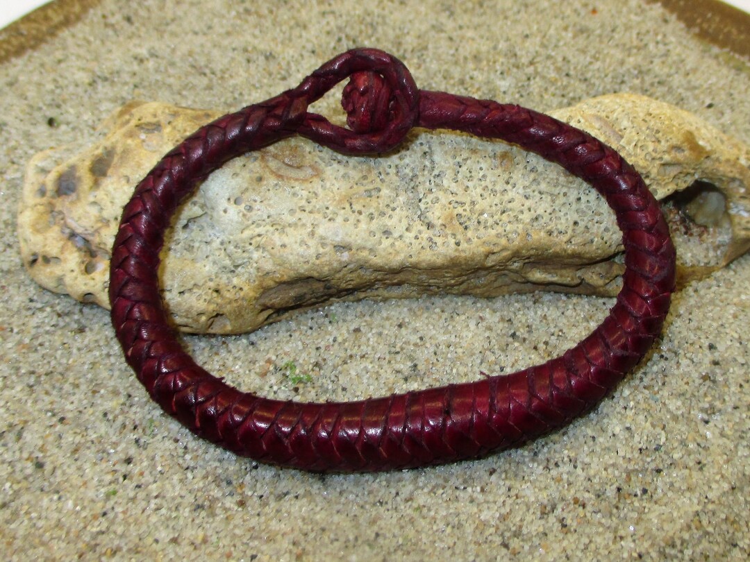 Deep Red Snake Style Braided Thick Leather Gris Gris Bracelet - Etsy