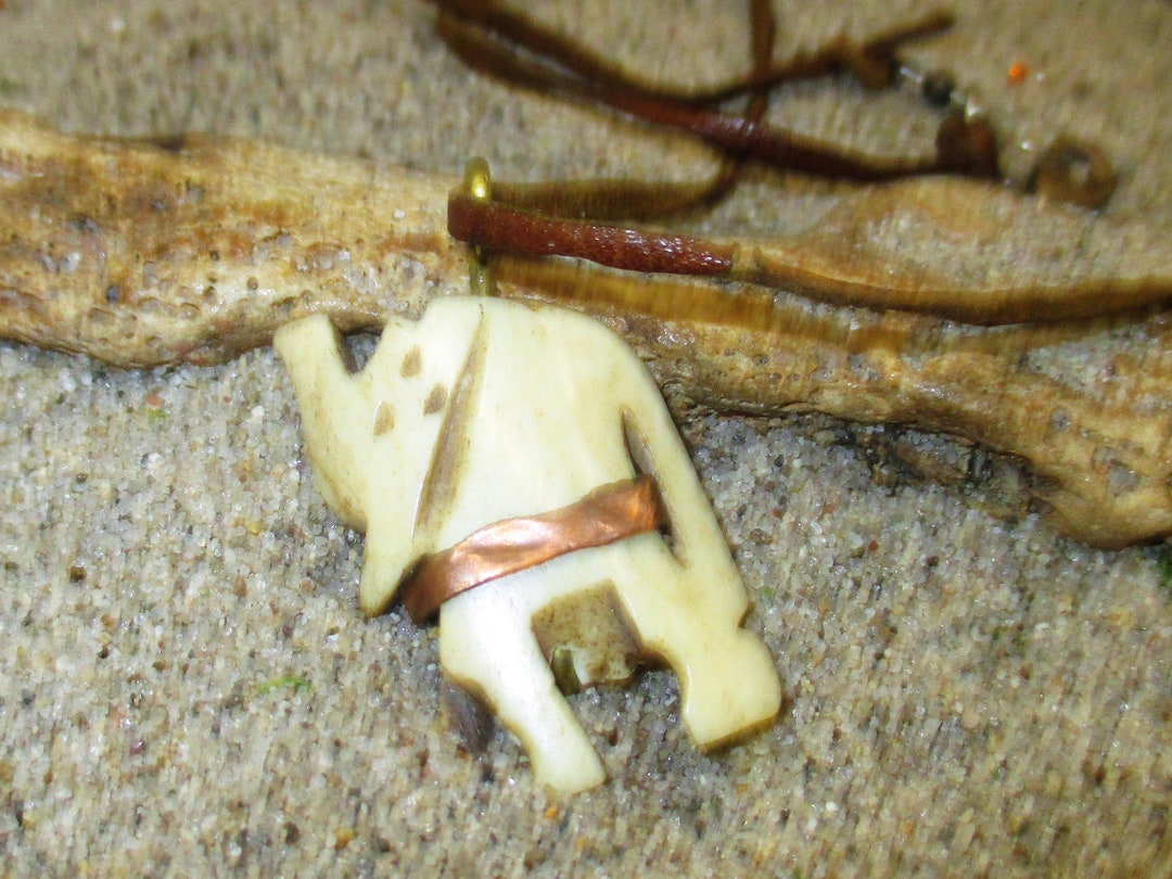 Bone and Copper Elephant Amulet Necklace - Etsy