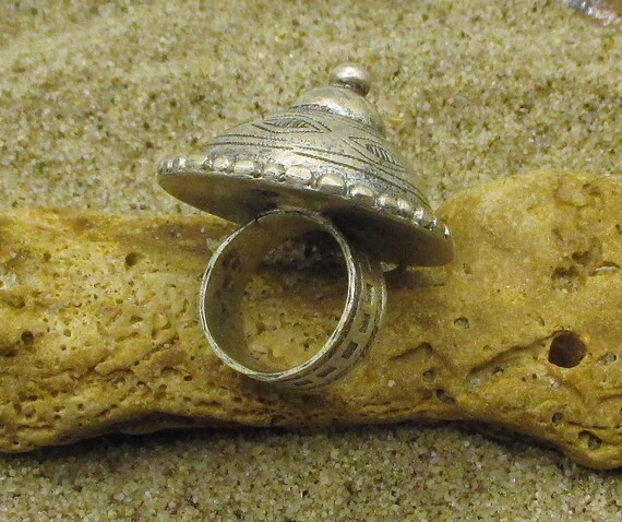 Large Silver Fulani Mali West African Dome Ring - Gem