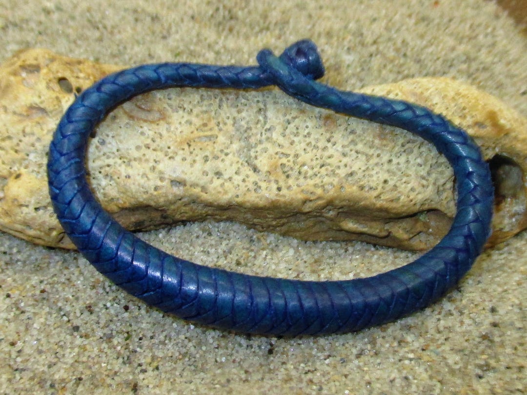 Blue Snake Style Braided Thick Leather Gris Gris Bracelet - Etsy