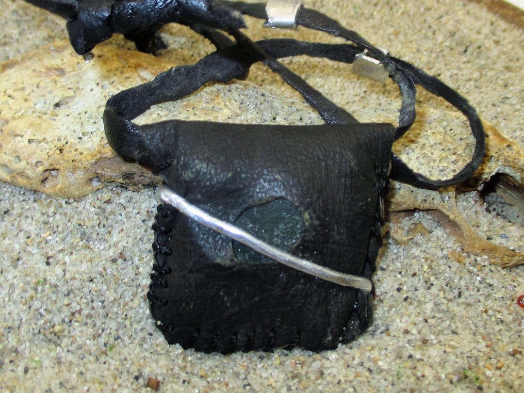 Black Leather and Silver Gris Gris Amulet Necklace - Etsy