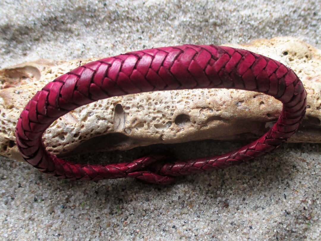 Red Snake Style Braided Thick Leather Gris Gris Bracelet - Etsy