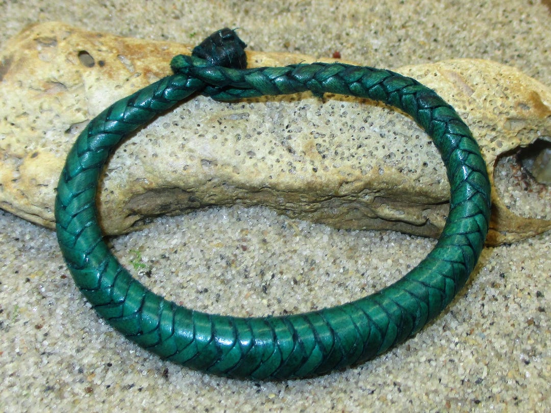 Green Snake Style Braided Thick Leather Gris Gris Bracelet - Etsy