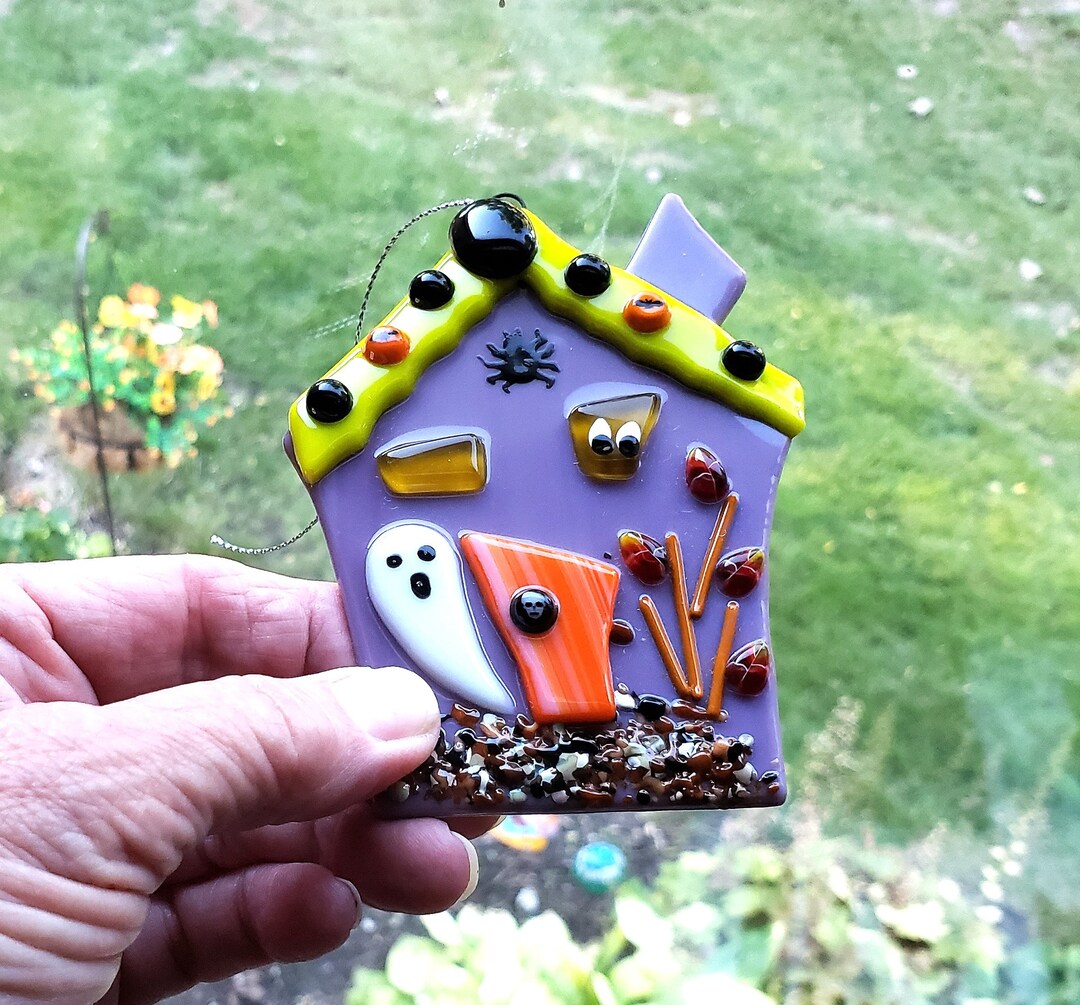 Purple Fused Glass Haunted House, Small Halloween Haunted House ...