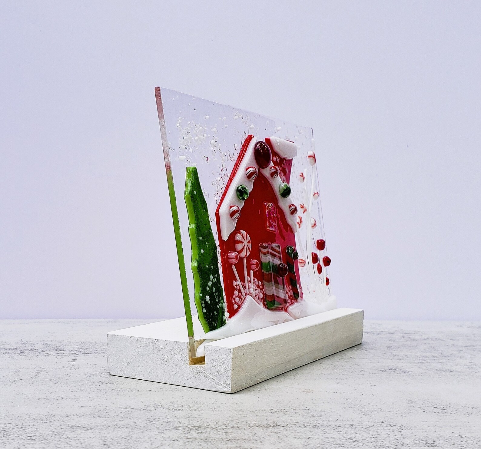 Fused Glass Red Santa's Workshop Panel With Stand Table - Etsy