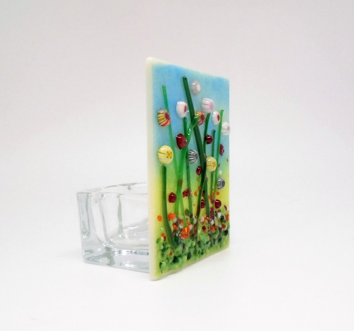 Fused Glass Flower Garden Tea Light Holder Fused Glass - Etsy