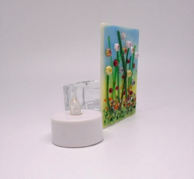 Fused Glass Flower Garden Tea Light Holder, Fused Glass Bouquet ...