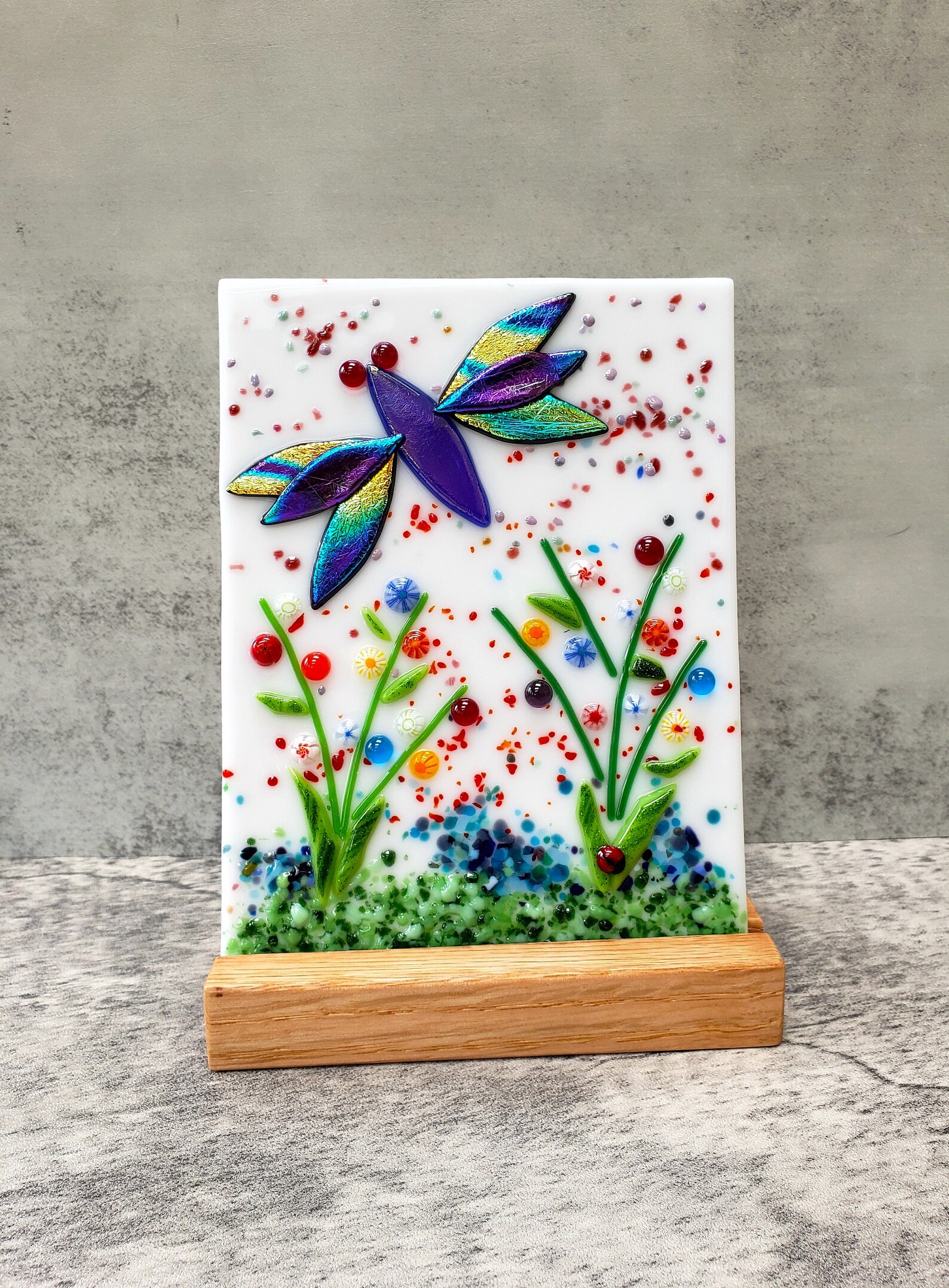 Fused Glass Nature Panel With Wooden Stand Dichroic Fused - Etsy