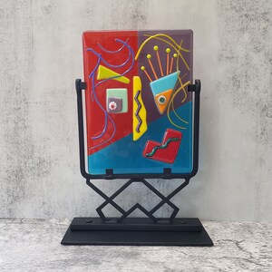 Colorful Funny Face Fused Glass Panel With Display Stand, Dichroic ...