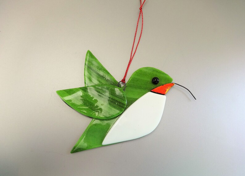 Fused Glass Hummingbird Sun Catcher Garden Art Red and Green | Etsy