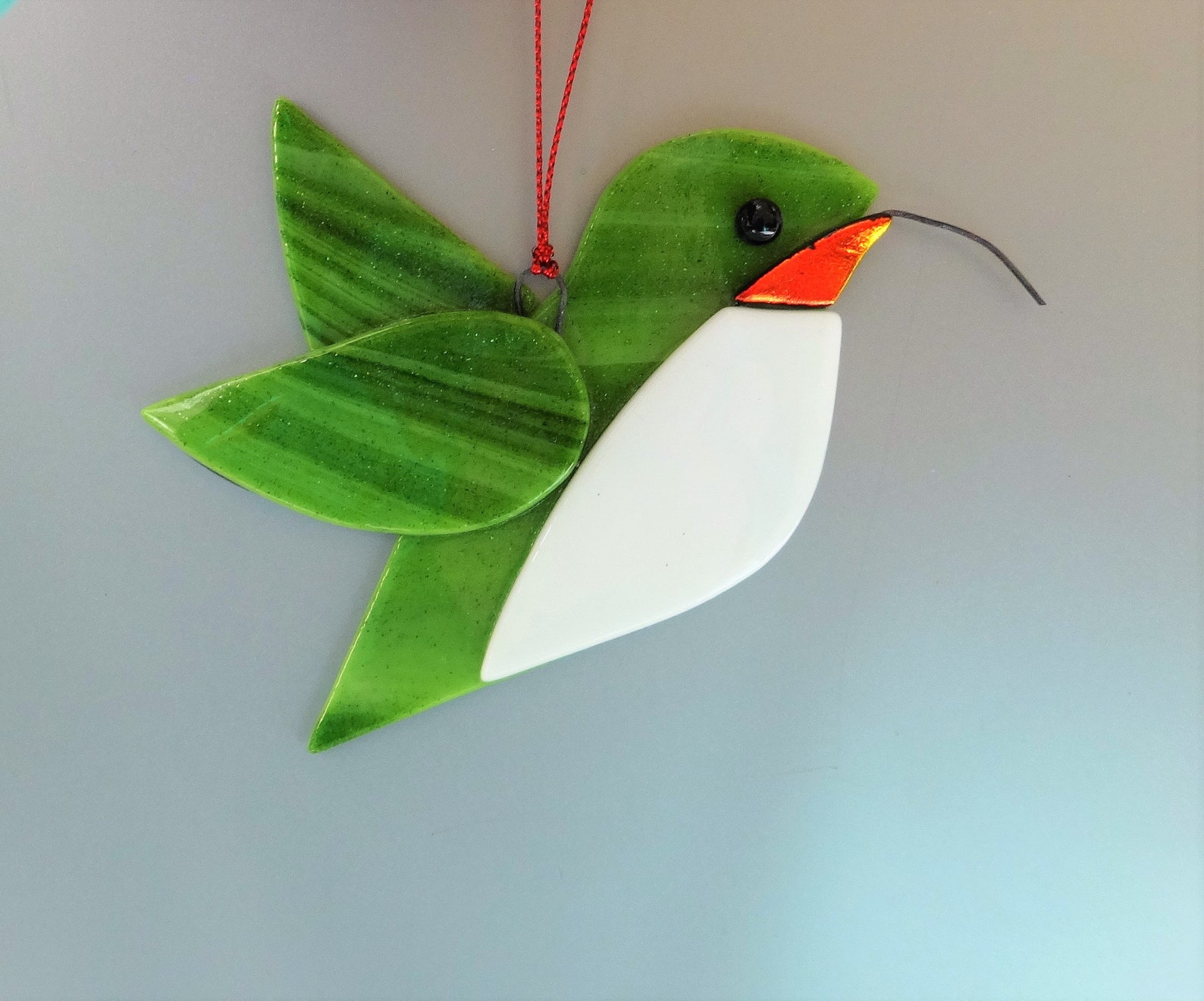 Fused Glass Hummingbird Sun Catcher Garden Art Red and Green | Etsy