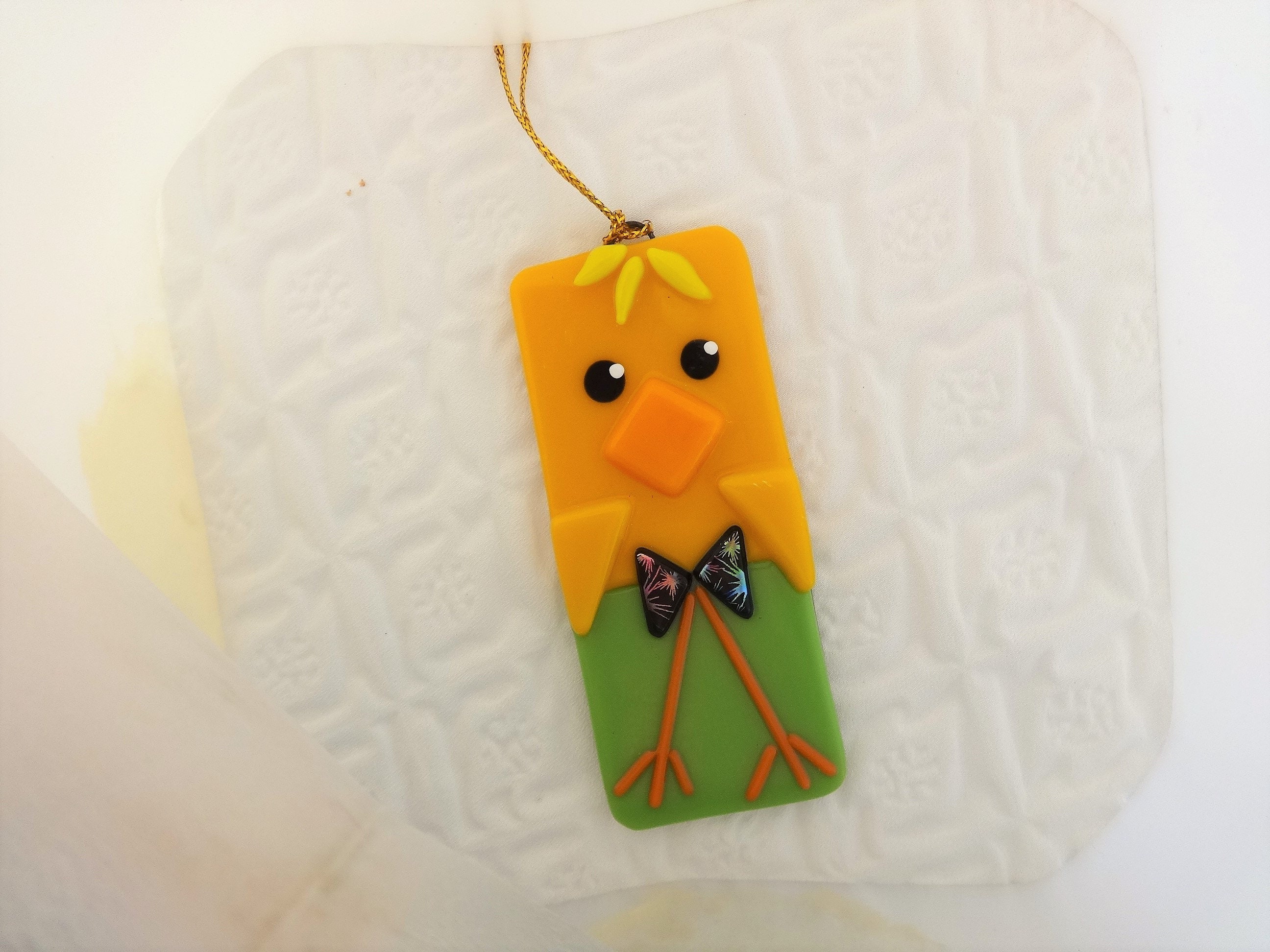 Yellow and Green Fused Glass Easter Chicken Sun Catcher, Easter ...
