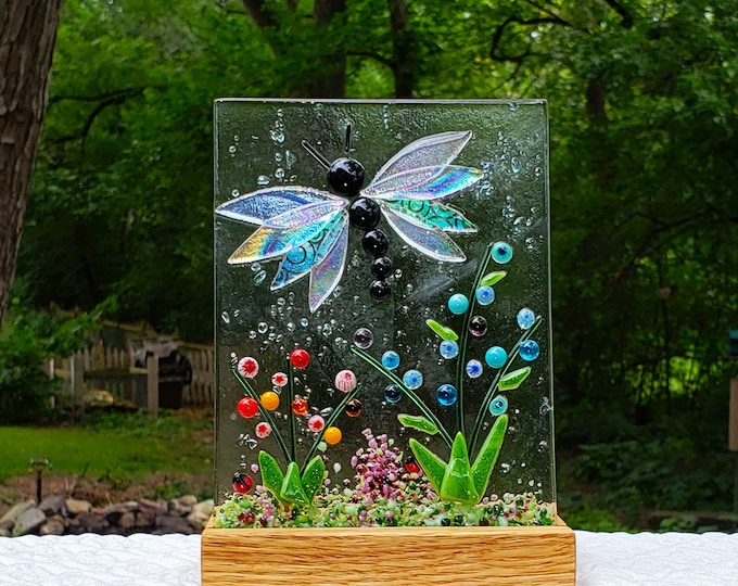 Fused Glass Nature Panel With Wooden Stand, Dichroic Fused Glass ...