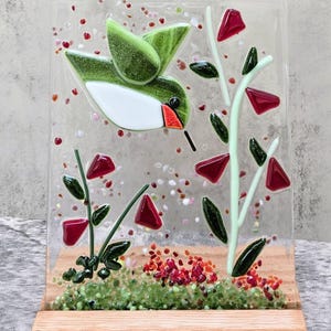 Dichroic Fused Glass Hummingbird Panel, Fused Glass Nature Panel With ...