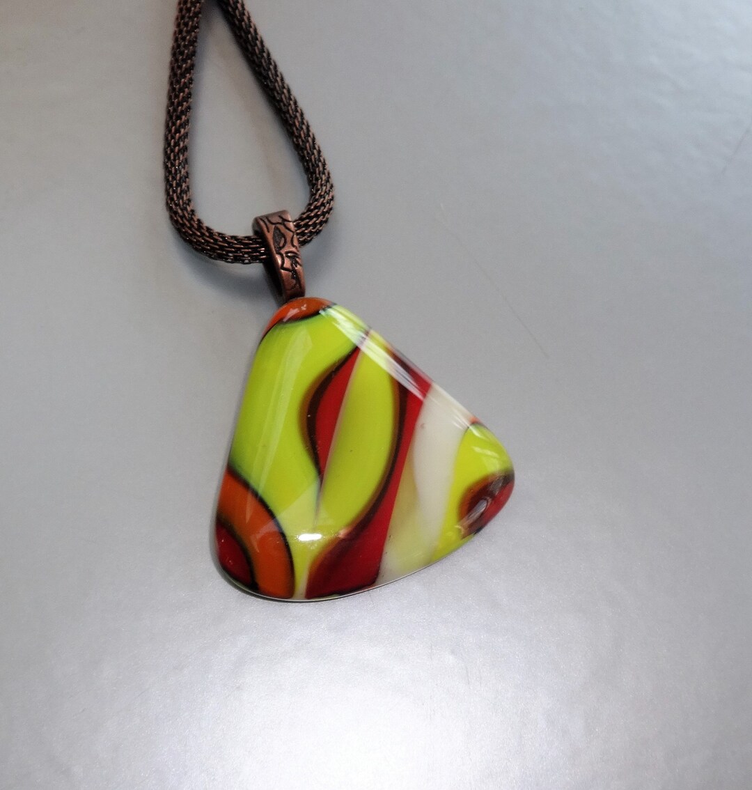 Colorful Fused Glass Pendant, Triangle Shaped Pendant, Lemon Yellow ...