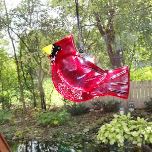 Fused Glass Cardinal Suncatcher, Red Fused Glass Bird, Garden Art, Red ...