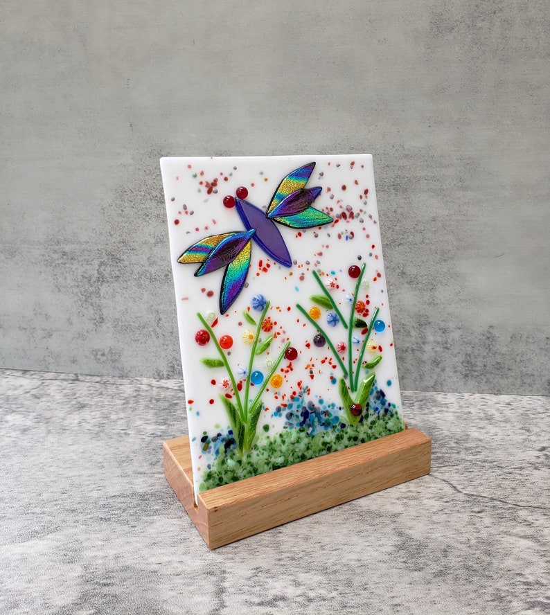 Fused Glass Nature Panel With Wooden Stand Dichroic Fused - Etsy
